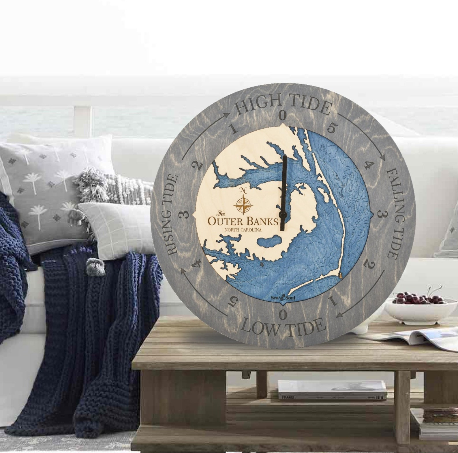Outer Banks 3D Wood Map Tide Clock, Coastal Home Decor, OBX Nautical ...