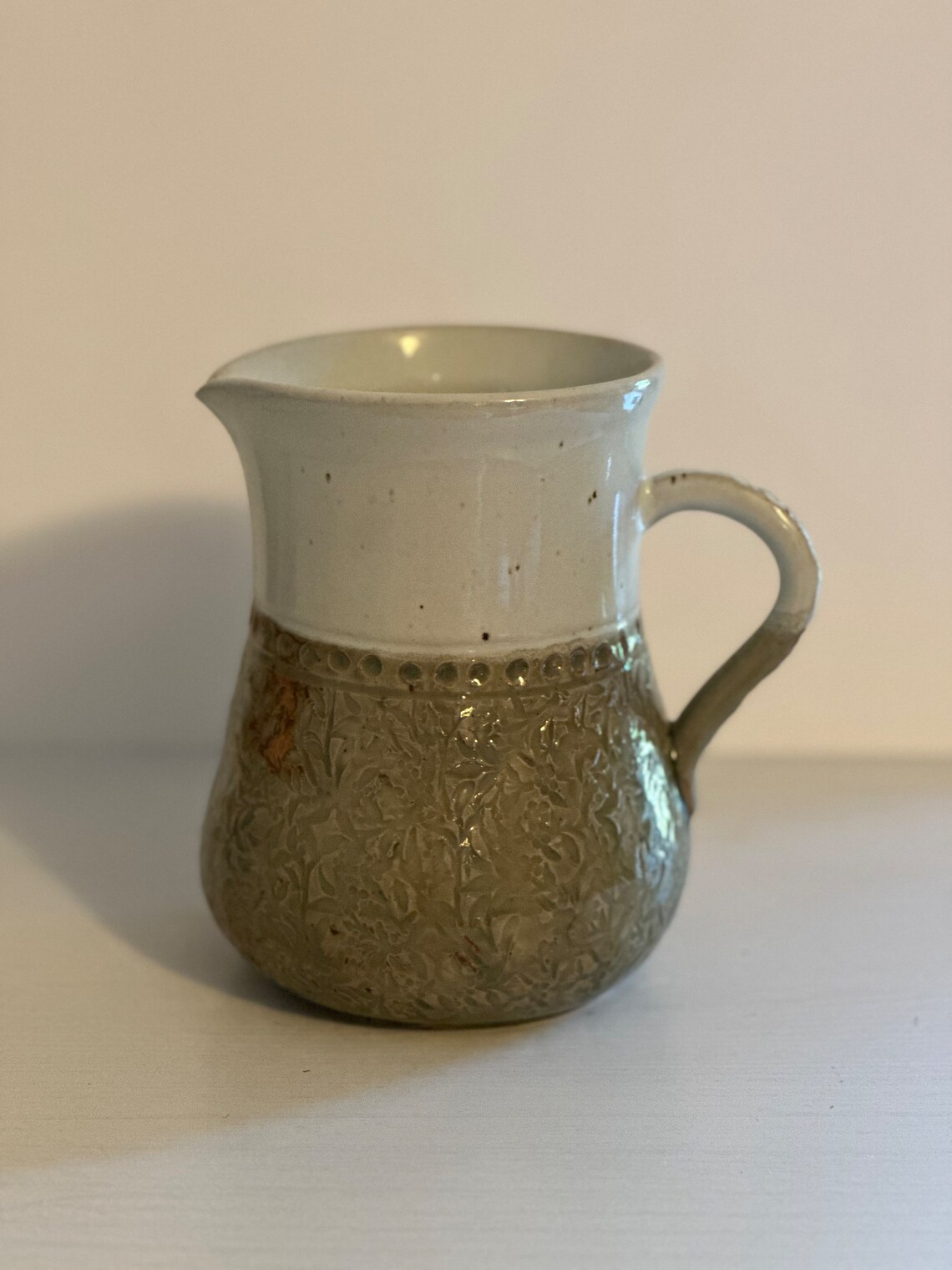 Green and White Victorian Stoneware Pitcher W/texture - Etsy