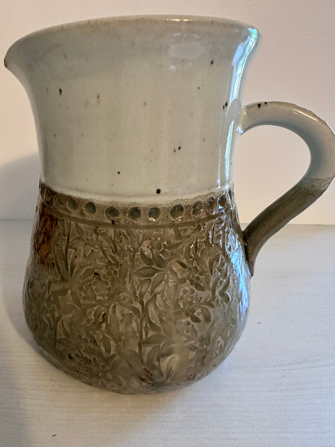 Green and White Victorian Stoneware Pitcher W/texture - Etsy
