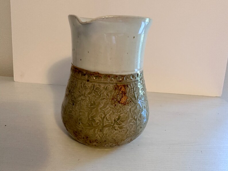 Green and White Victorian Stoneware Pitcher W/texture - Etsy