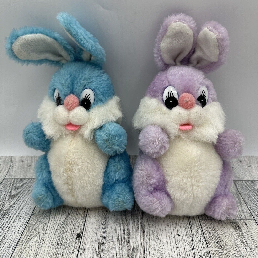 Vintage Easter Bunny Rabbits Plush Stuffed Animal Toys Purple Blue 8 ...