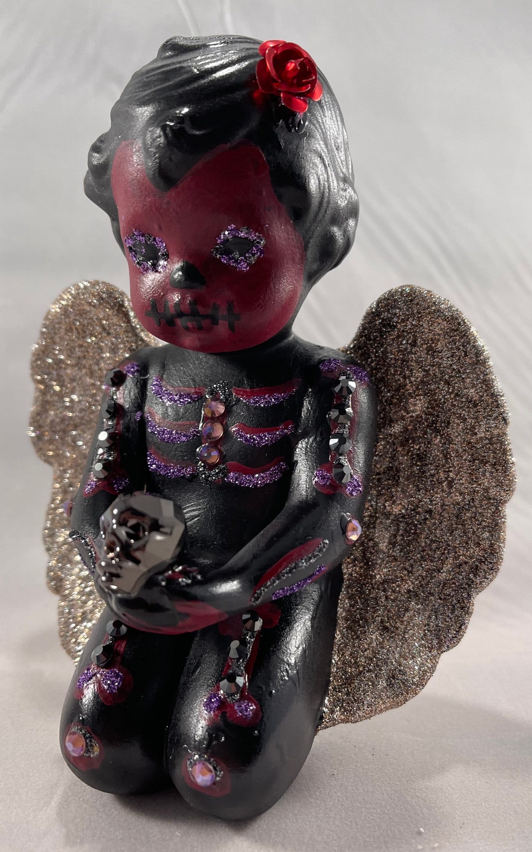 Black Cherub With Red Skeleton and Gold Glittered Wings - Etsy