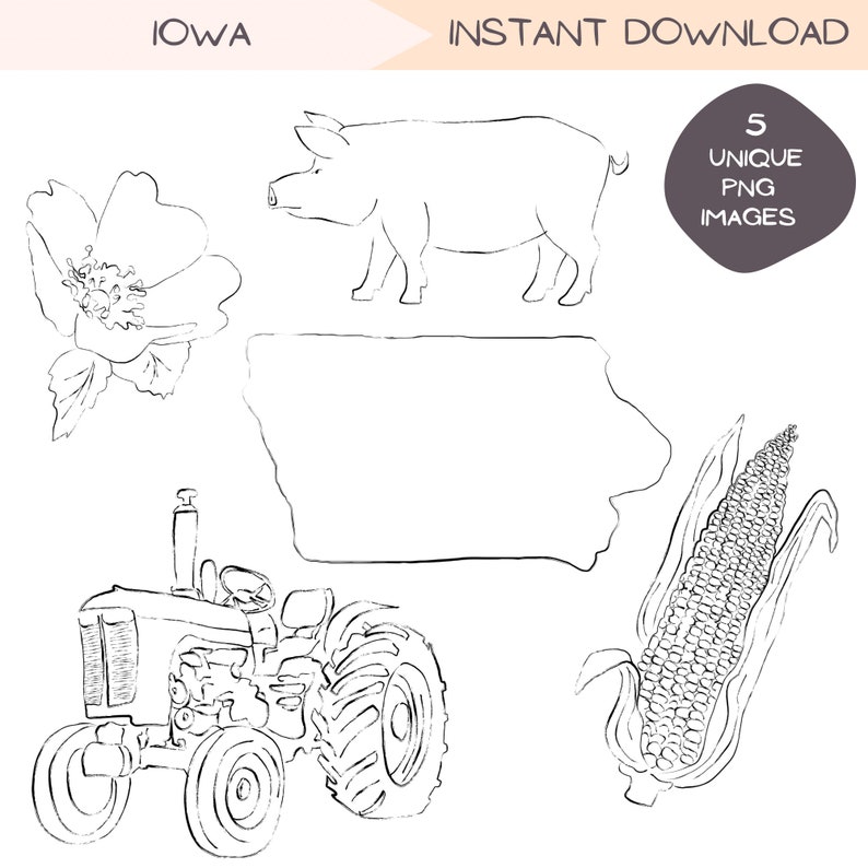 Iowa Clip Art, Simple Clipart Hand Drawn Illustration Bundle, Midwest ...