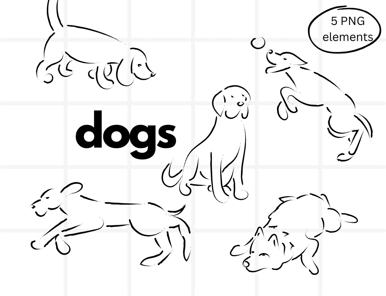 Dog Clip Art Bundle, Simple Puppy Line Art Clipart, Pet Black and White ...