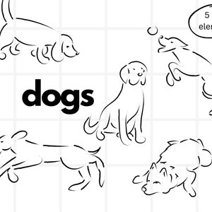 Dog Clip Art Bundle, Simple Puppy Line Art Clipart, Pet Black and White ...