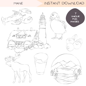 Maine Clipart Bundle, ME Travel Clip Art Designs, Minimalist Line Art ...