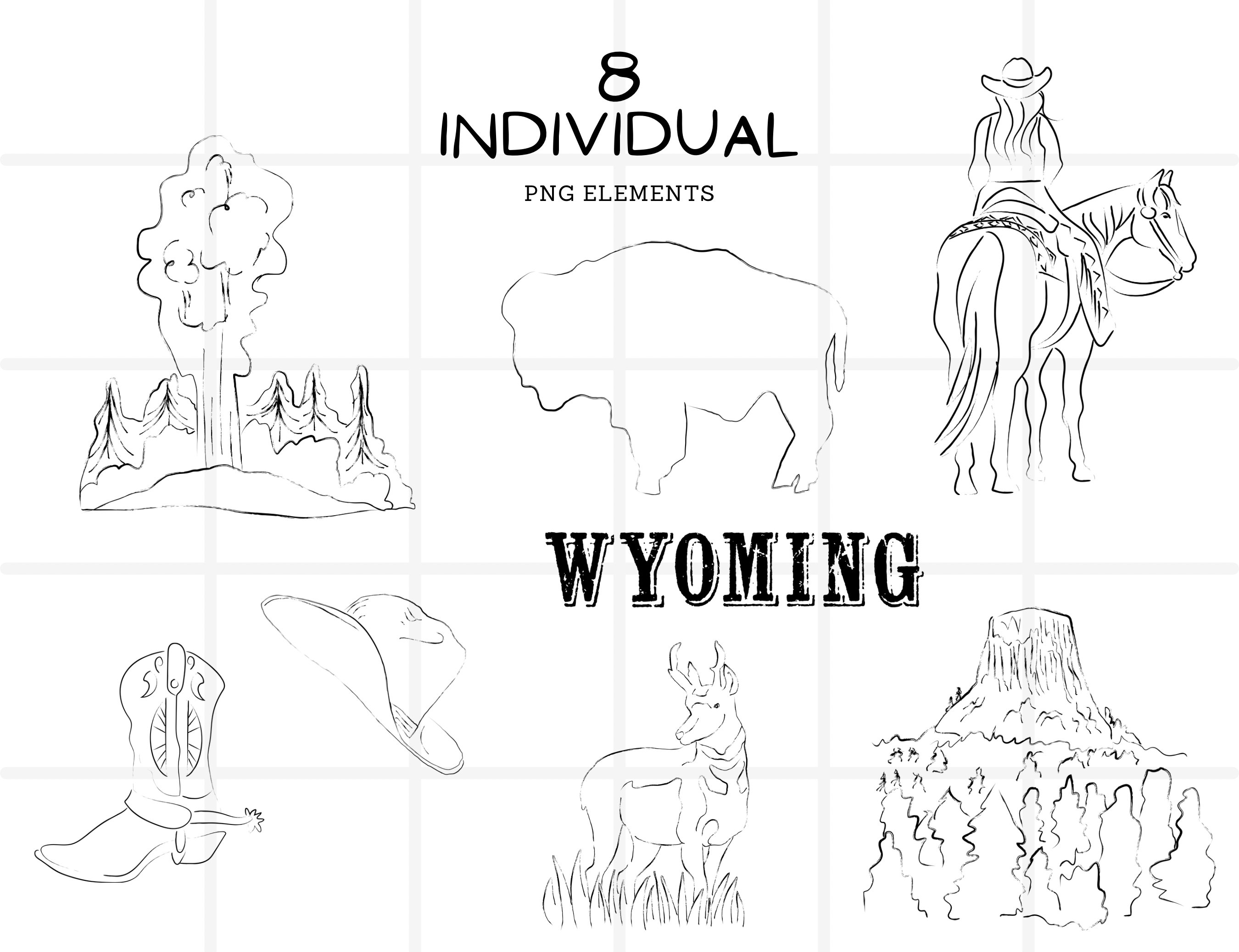 Wyoming Clipart Bundle, United States Travel Clip Art Designs, Western ...