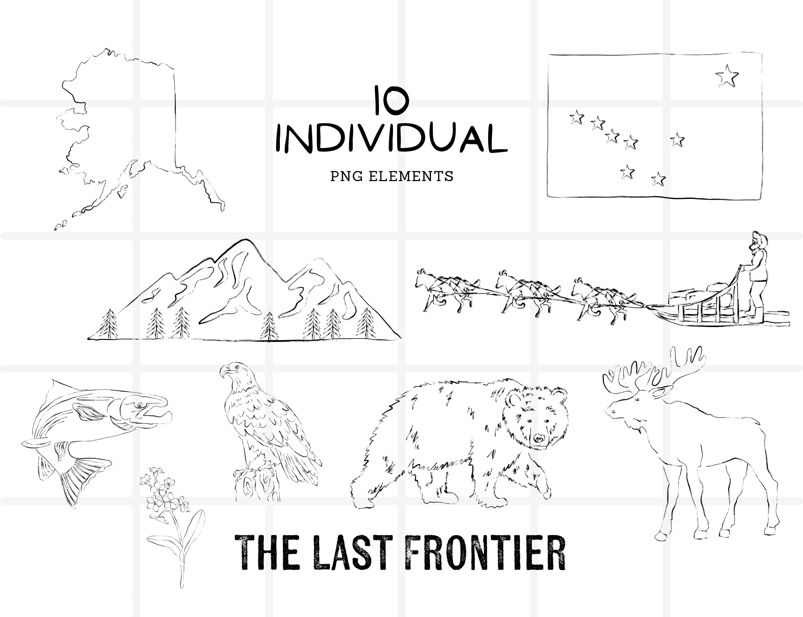 Alaska Clipart Bundle Alaskan Travel Clip Art Designs Simple Hand Drawn ...