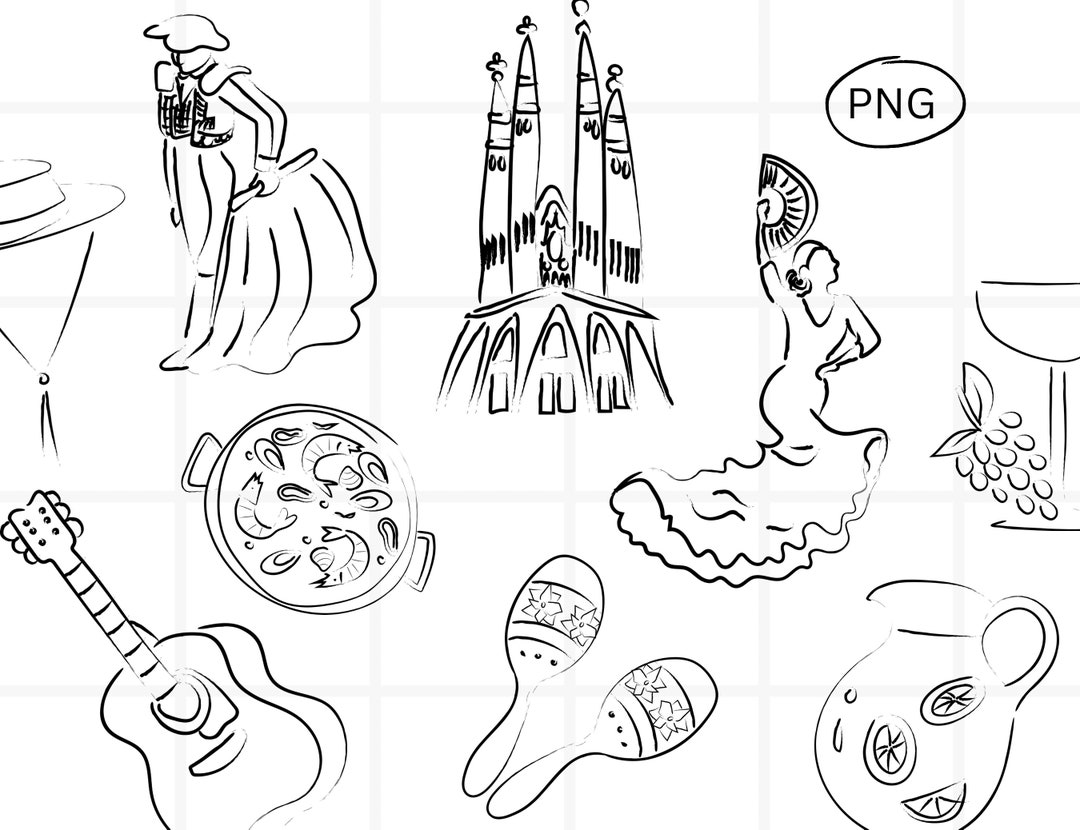 Spain Clipart Bundle, Spanish Travel Clip Art Designs, Minimalist Line ...