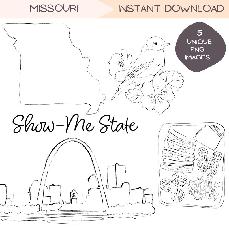 Missouri Clipart Bundle, Midwest Travel Clip Art Designs, Minimalist ...