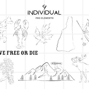 New Hampshire Clipart Bundle, State Outline Sketch, Hand-drawn Line Art ...