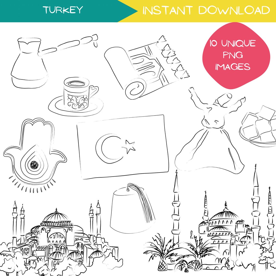 Istanbul Turkey Clipart Bundle, Turkish Clip Art Designs, Minimalist ...