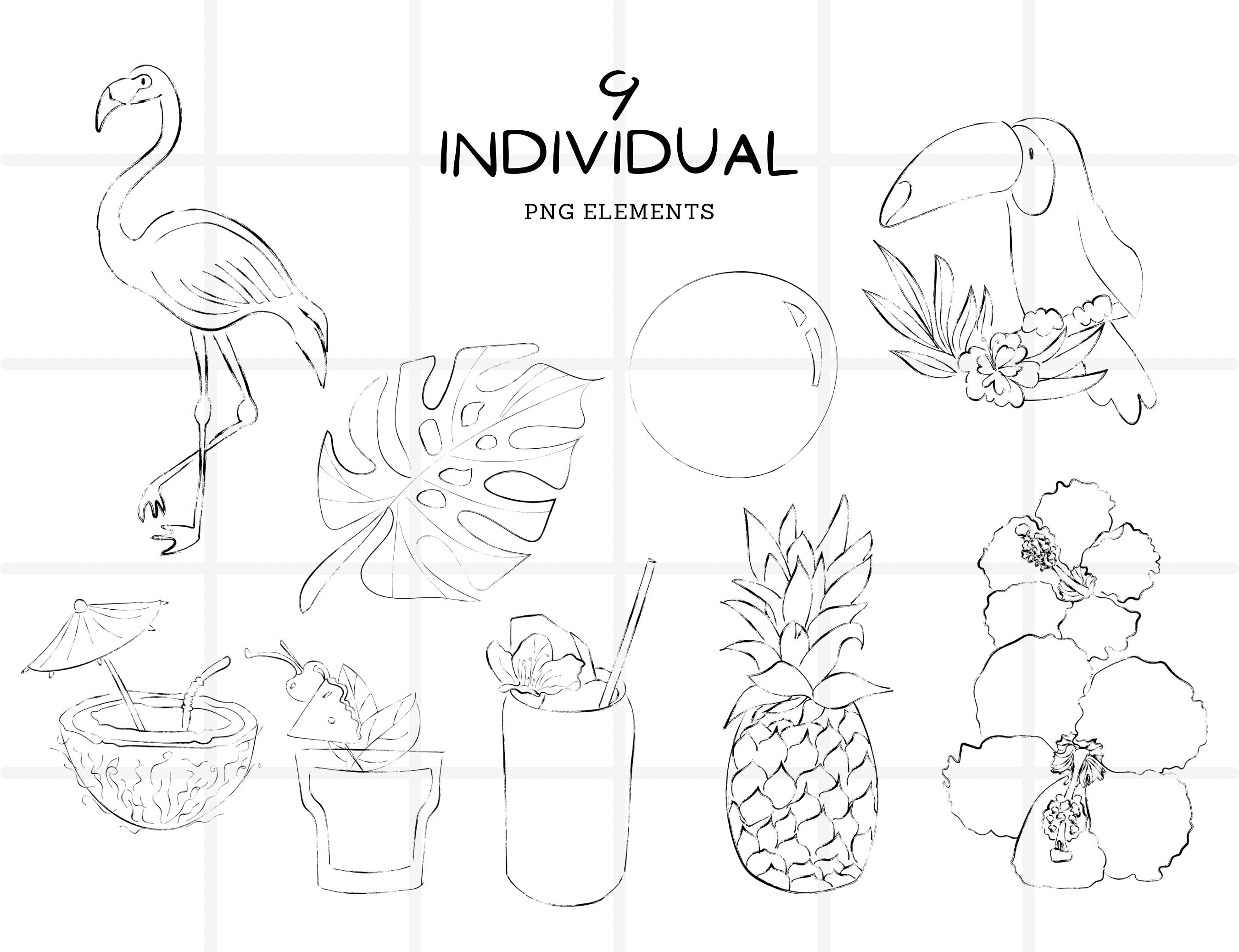 Tropical Clip Art Bundle, Beach Vacation Clipart PNG, Simple Minimalist ...