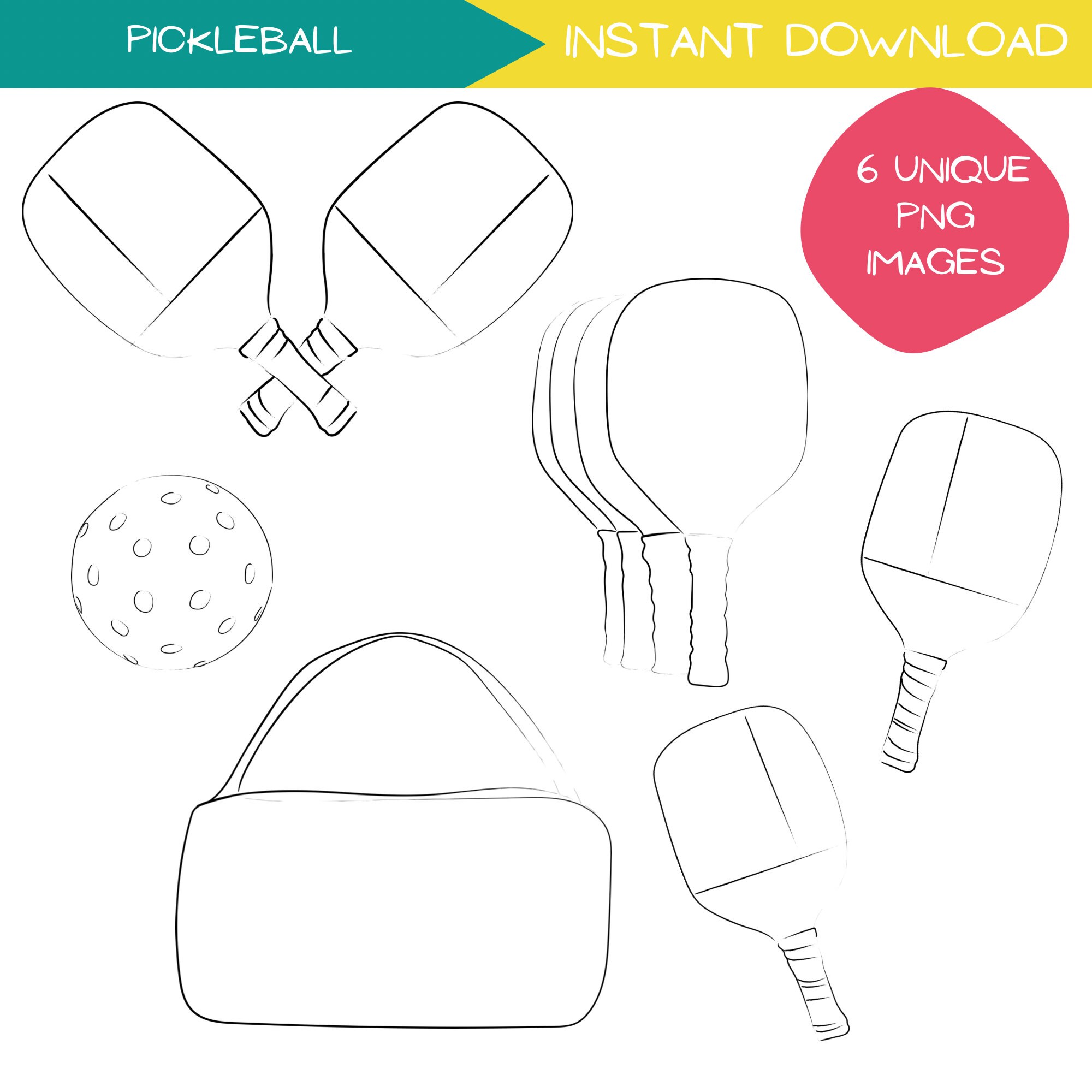 Pickleball Clipart Bundle, Pickleballer Sports PNG Clip Art, Simple ...