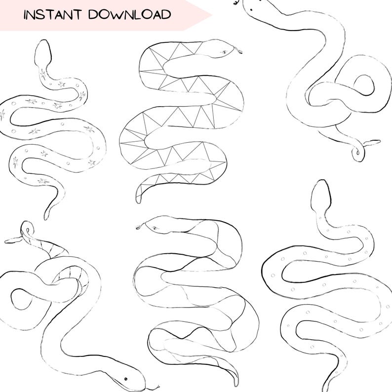 Hand-drawn Illustrated Snake Clipart Bundle – Serpent Cobra Boa Viper ...