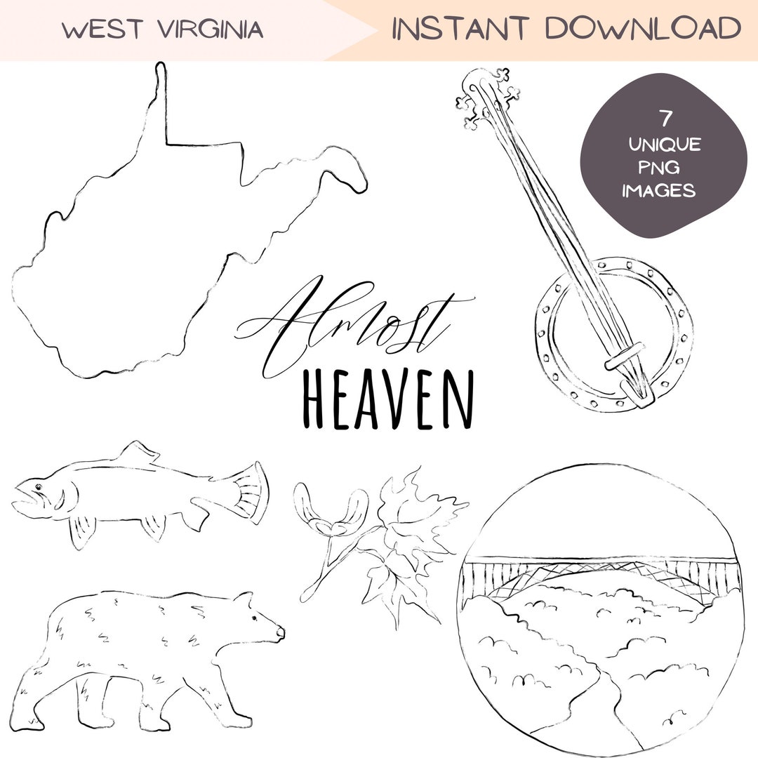 West Virginia Clipart Bundle WV Travel Clip Art Designs Minimalist Line ...