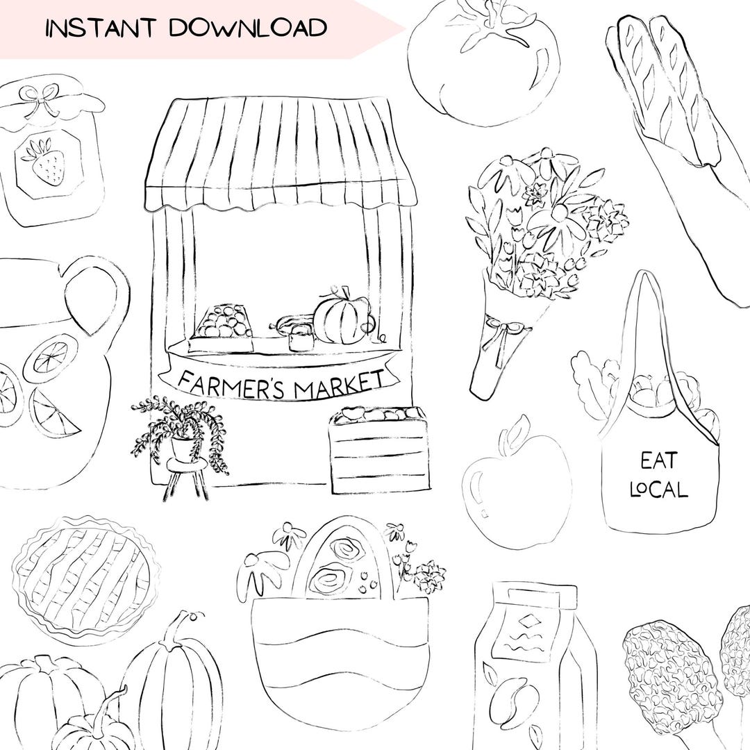Farmer's Market Clip Art Bundle, Hand-drawn PNG Designs, Market Stand ...