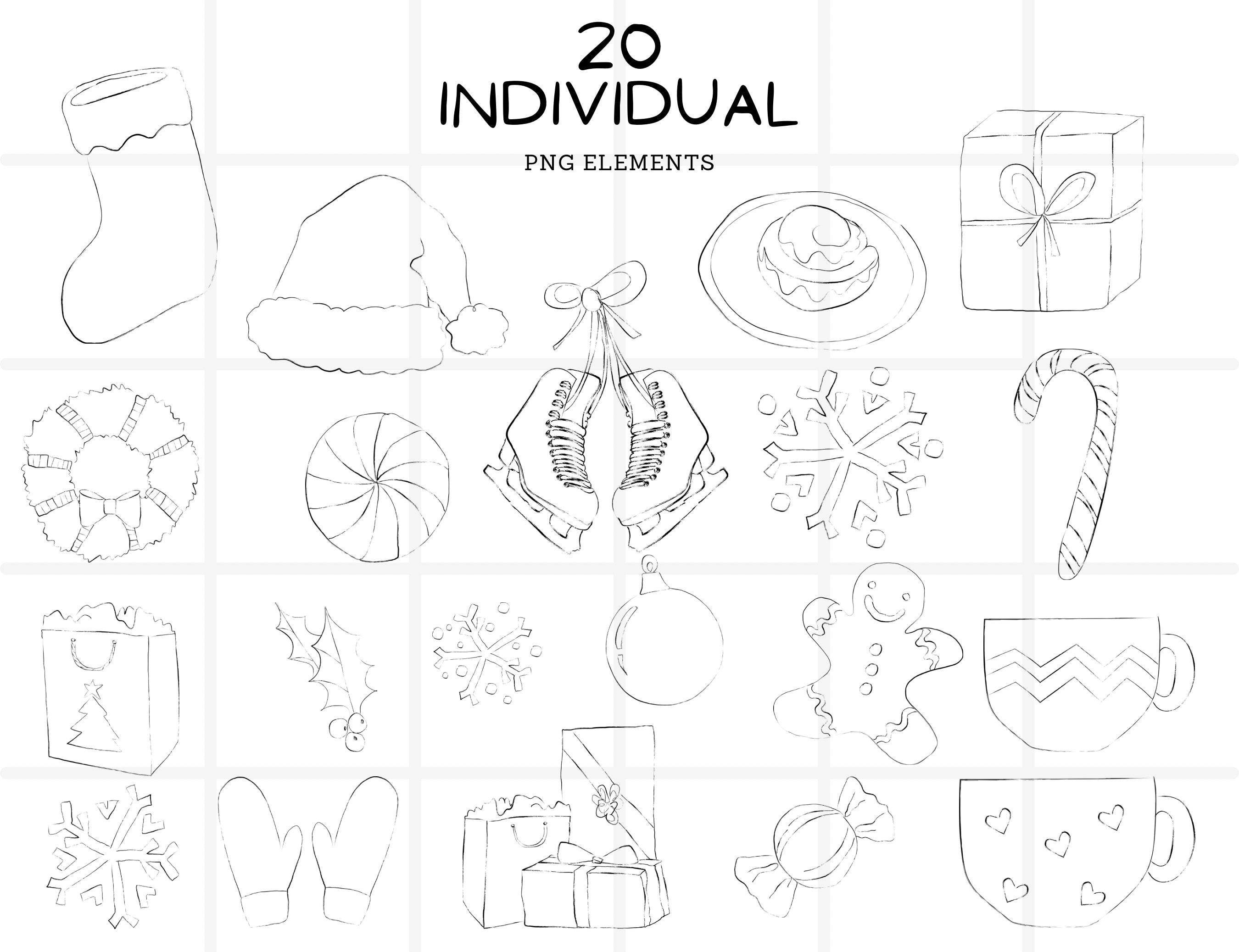 Christmas Line Art Clip Art Bundle, Clipart PNG, Simple Minimalist Hand ...