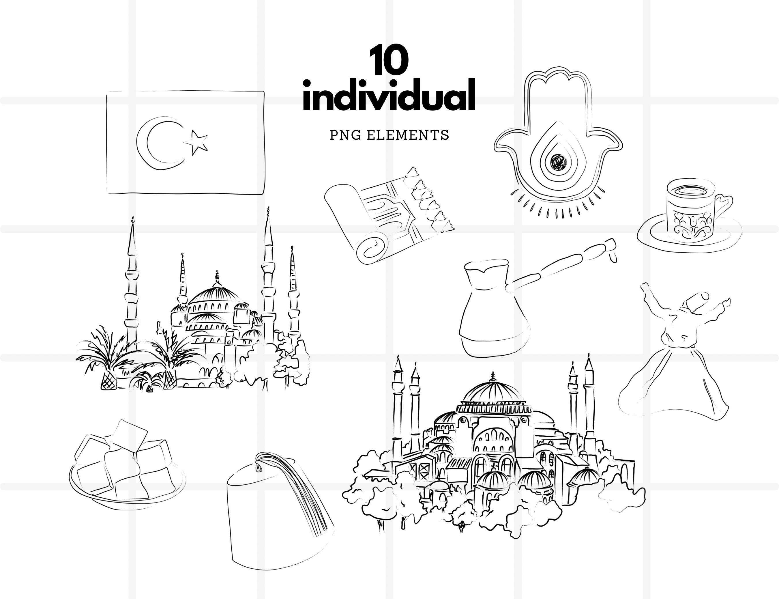 Istanbul Turkey Clipart Bundle, Turkish Clip Art Designs, Minimalist ...