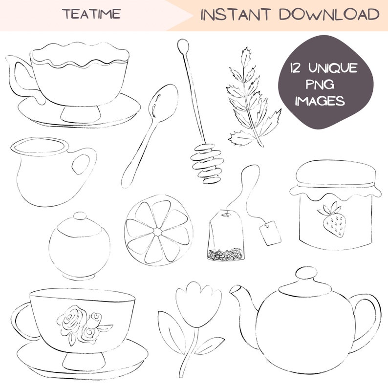 Tea Time Clip Art Bundle, Tea Party Clipart, Springtime Hand Drawn ...