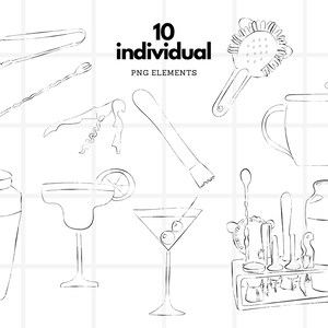 Cocktail Clip Art Bundle, Bar Ware Illustration Clipart, Mixology ...