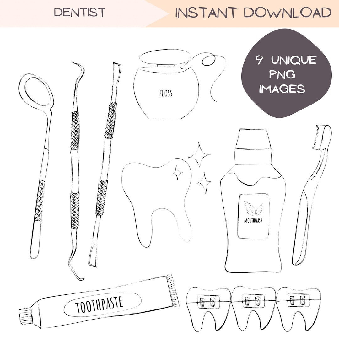 Dentist Clip Art Bundle, Dental Office Hygienist Clipart, Simple Line ...