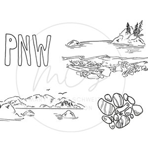 PNW Clip Art Bundle: Nature Ink Landscape Line Art (PNG) - Etsy