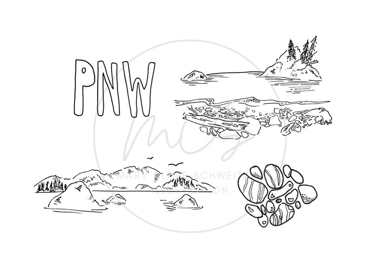 PNW Clip Art Bundle: Nature Ink Landscape Line Art (PNG) - Etsy