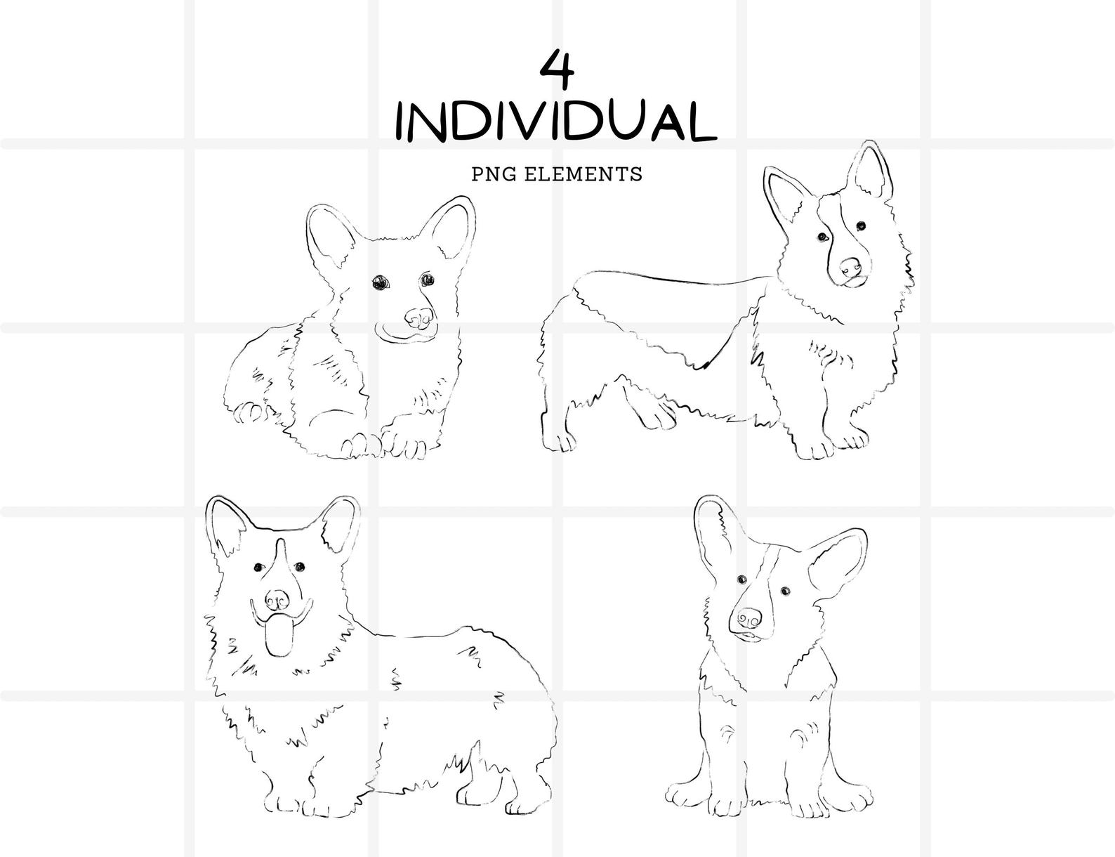 Corgi Clip Art Bundle, Hand Drawn Illustration Sketch Line Art, Cute ...