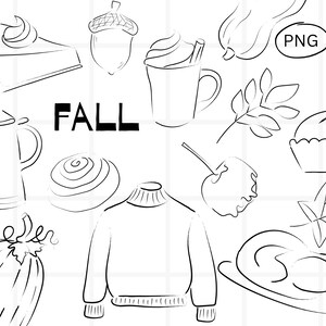 Fall Line Art Clip Art Bundle, Autumn Clipart PNG, Simple Minimalist ...