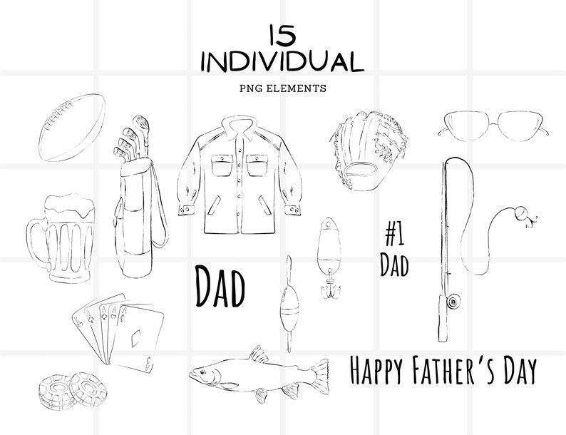 Fathers Day Line Art Clip Art Bundle, 1 Dad Clipart Simple Minimalist ...