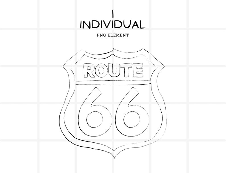 Route 66 Sign Clip Art, Western Road-trip Hand Drawn Line Art ...