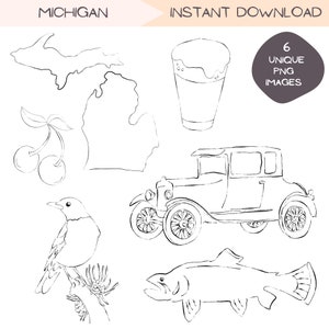 Michigan Clipart Bundle, Midwest Travel Clip Art Designs, Minimalist ...