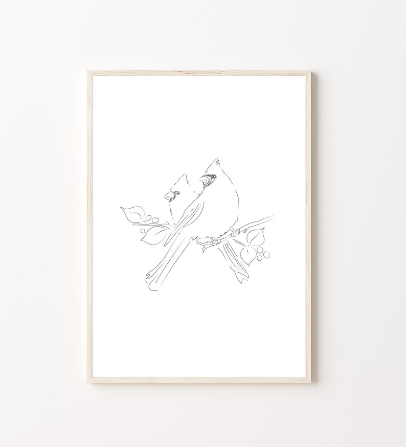 Cardinal Clip Art Bundle, Simple Winter Nature Line Art Clipart, Bird ...