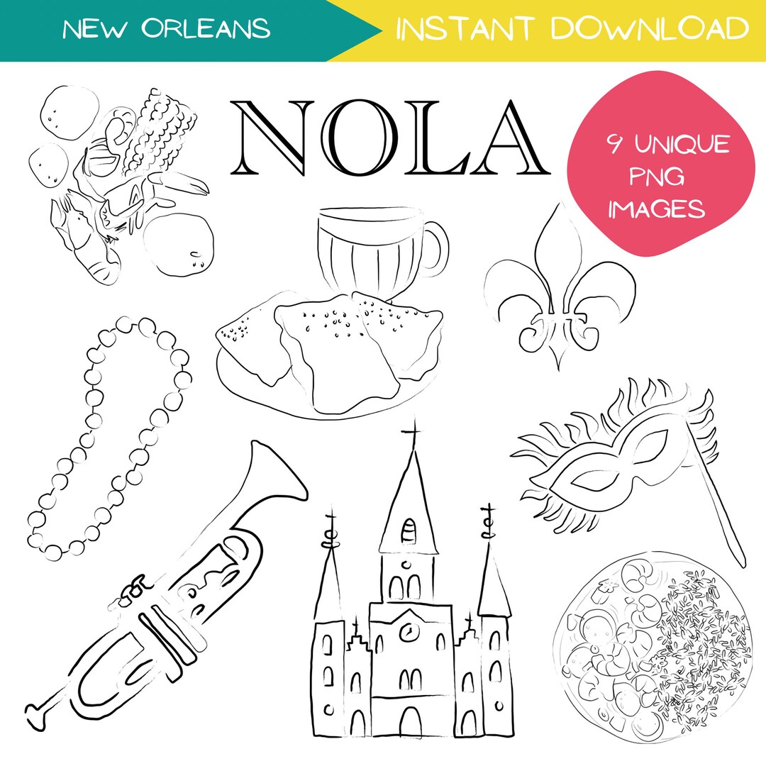 New Orleans Clip Art Bundle: NOLA Line Art Designs (PNG) - Etsy