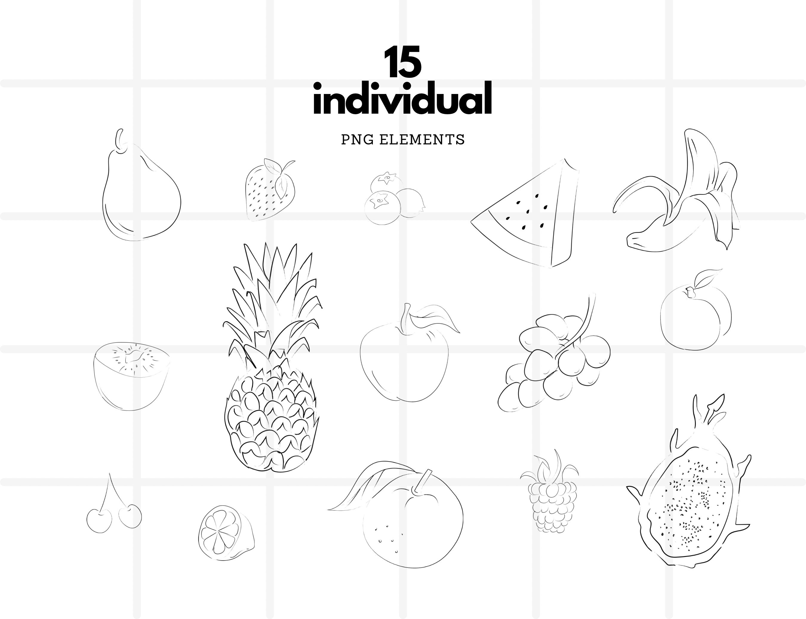 Fruit Line Art Clipart Bundle, Food Clip Art, Hand Drawn Doodle Food ...