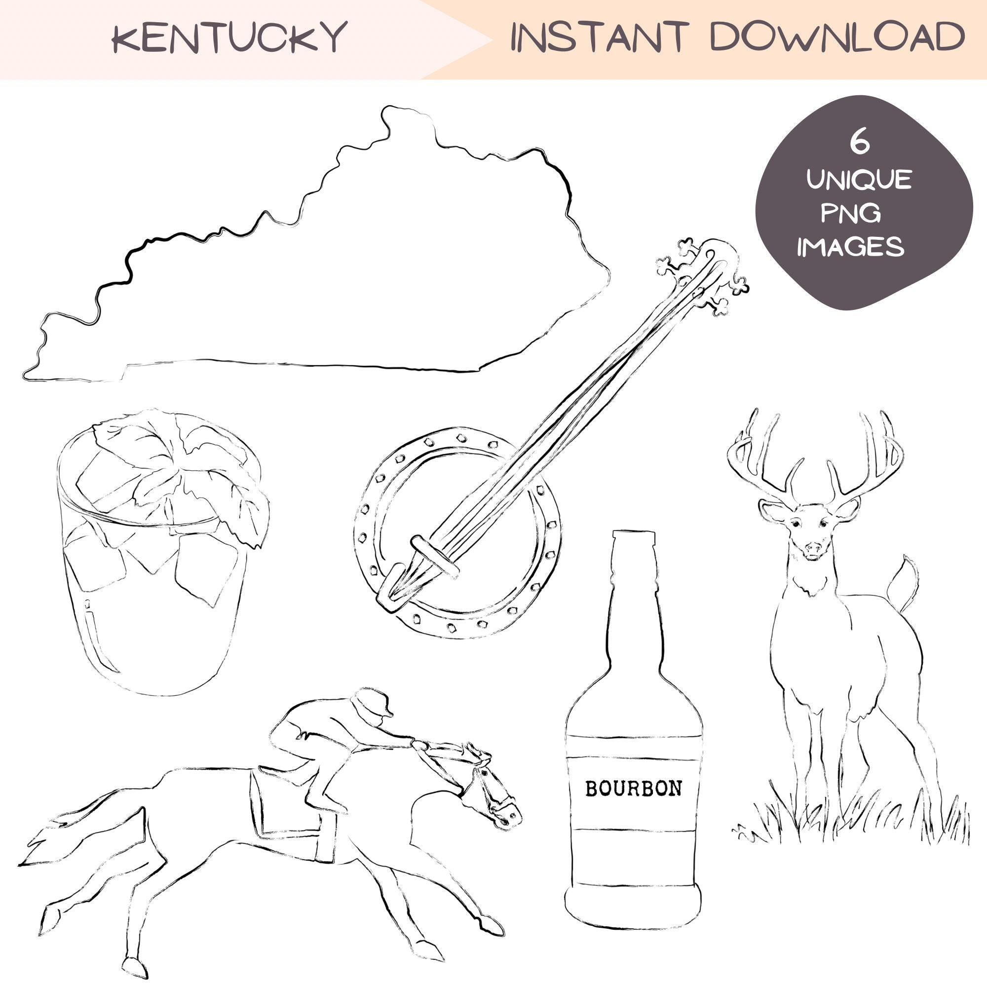 Kentucky Clipart Set, Hand Drawn Appalachian Illustration Bundle, Derby ...