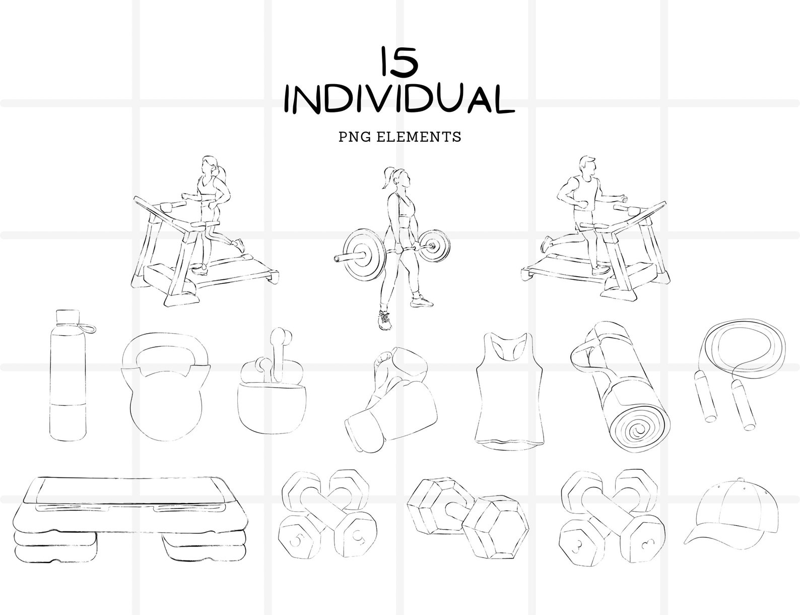 Fitness Clipart Bundle: Hand-drawn Gym Exercise PNG Designs (digital ...