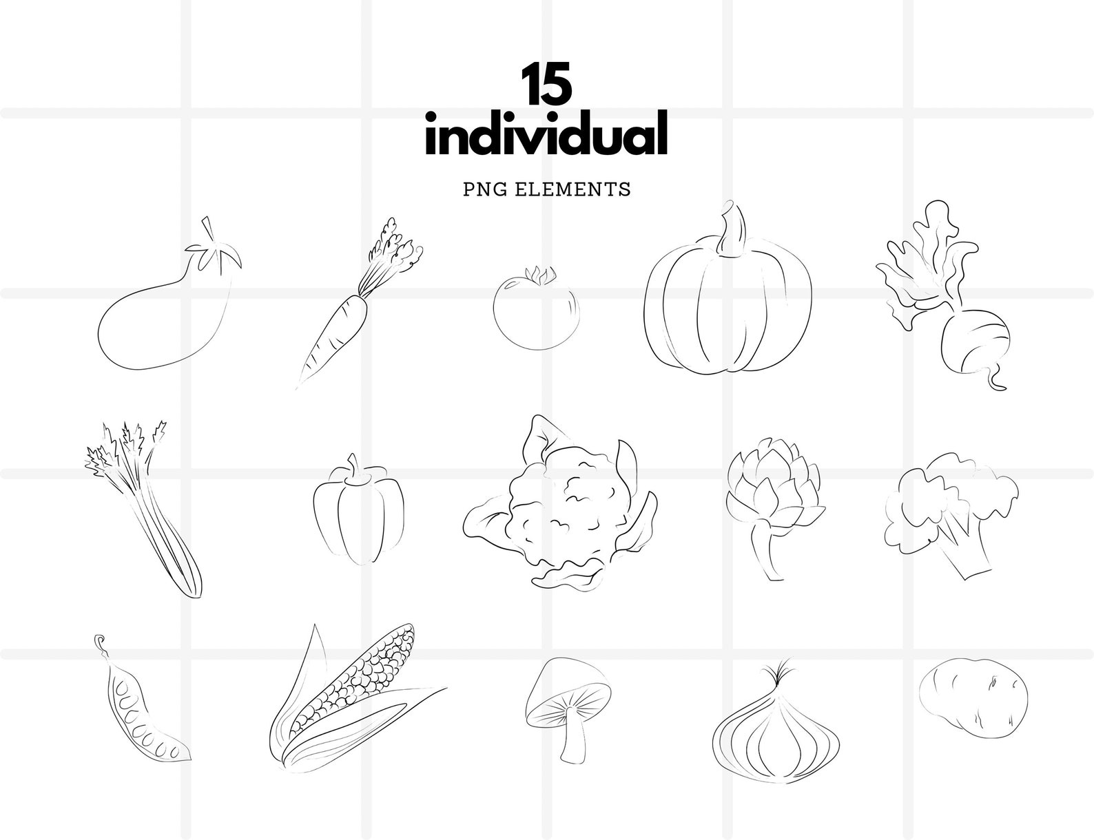 Vegetable Line Art Clipart Bundle, Simple Sketched Food Clip Art, Hand ...