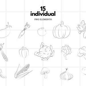 Vegetable Line Art Clipart Bundle, Simple Sketched Food Clip Art, Hand ...