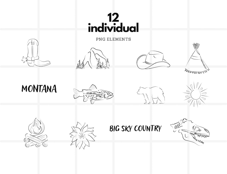 Montana Clipart Bundle, Western Travel Clip Art Designs, Minimalist ...