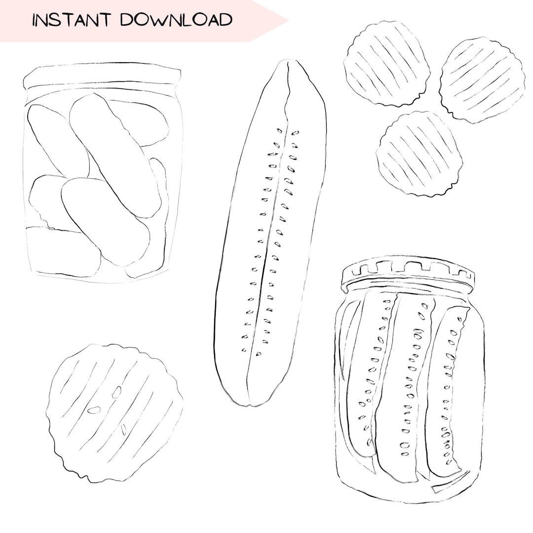 Pickle PNG Clip Art Bundle, Hand-drawn Pickle Jar, Simple Food ...