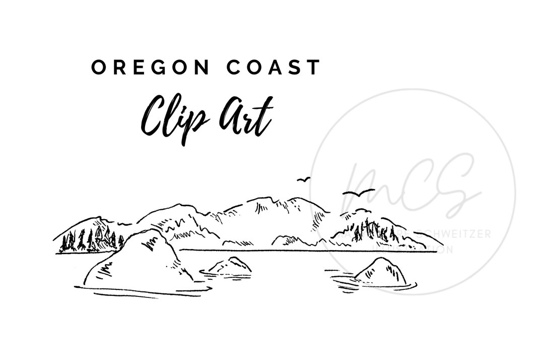 Oregon Coast Clip Art Design, Pacific Northwest Hand-drawn Landscape PNG, PNW Coastal Line Art ...