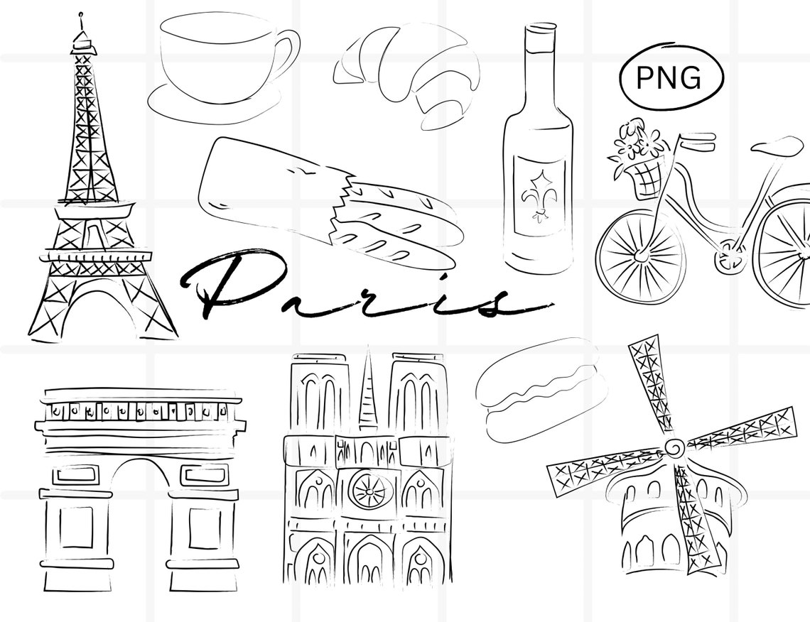 Paris Clipart Bundle, France Travel Clip Art Designs, Minimalist Line ...