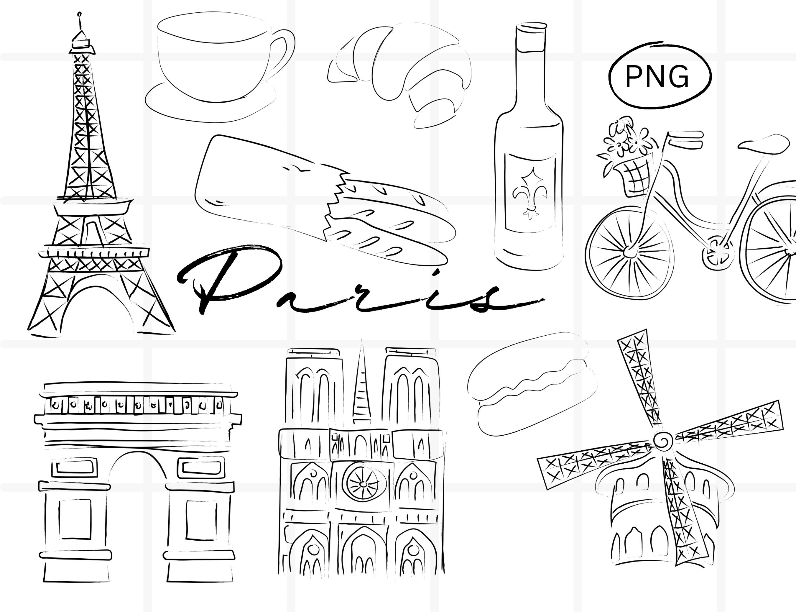 Paris Clipart Bundle, France Travel Clip Art Designs, Minimalist Line ...