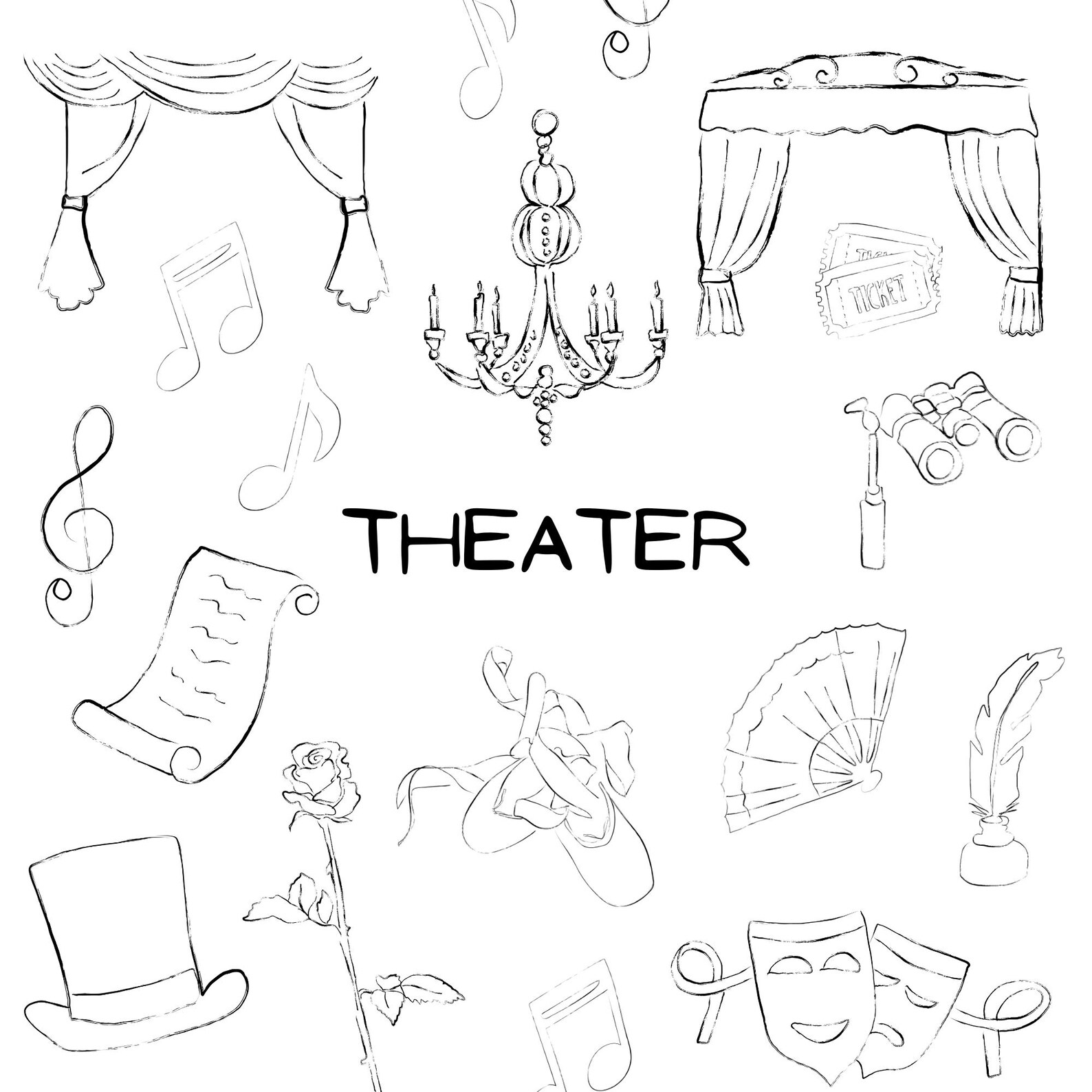 Opera Clip Art Bundle, Victorian Theater Hand-drawn PNG Images, Stage ...