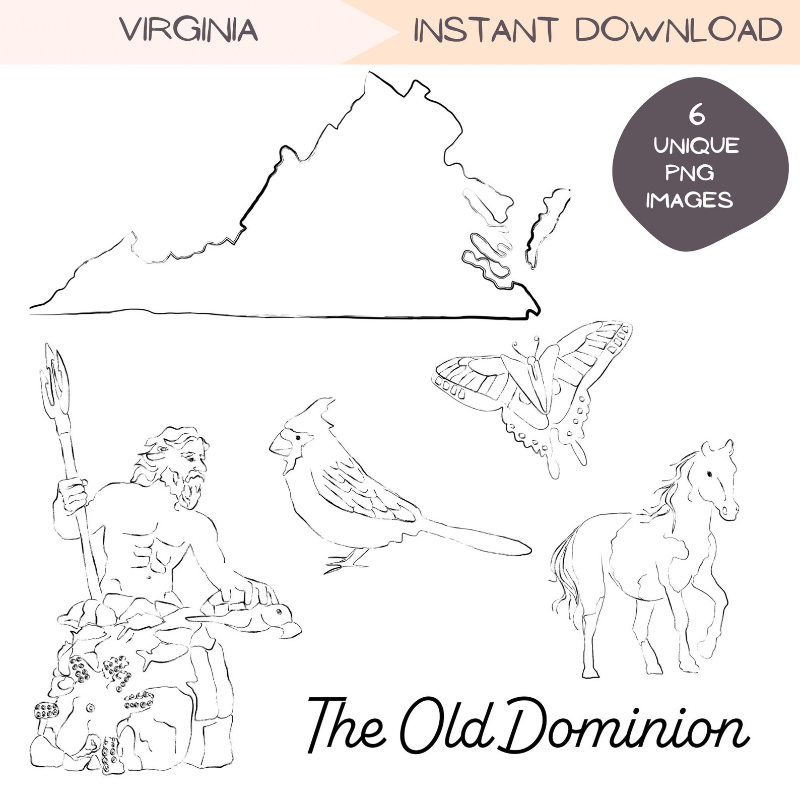 Virginia Clip Art, Simple Clipart Hand Drawn Illustration Bundle, Beach ...