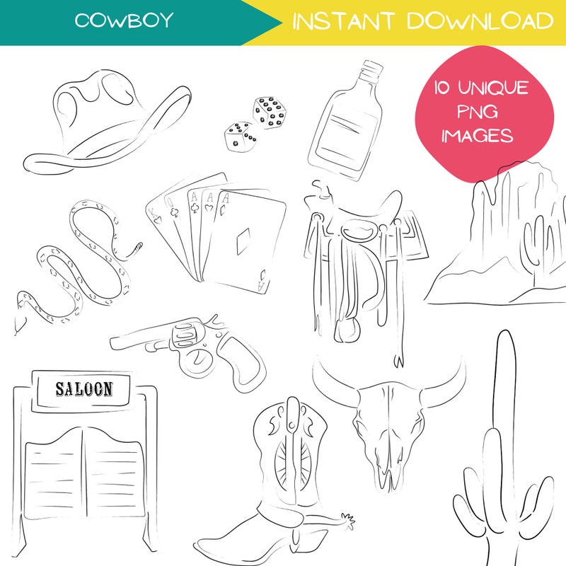 Black and White Cowboy Clipart - Etsy