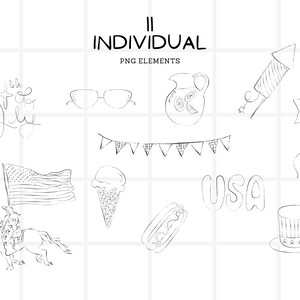 4th of July Line Art Clip Art Bundle, Clipart Simple Minimalist Hand ...