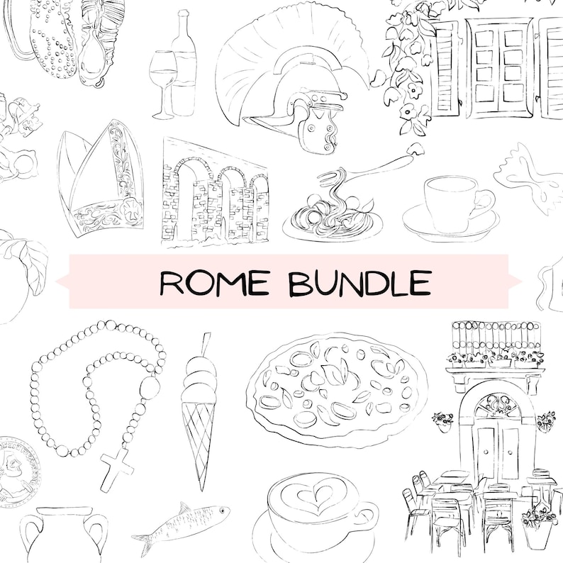 Rome Italy Hand-drawn Designs, Clip Art European Cafe, Ancient Rome ...